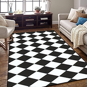 Black and White Area Rugs, Diamond Shape Pattern Background Entryways Mat, Machine Washable Soft and Comfortable for Room Living Room Office Dining Indoor Outdoor Hallway(3x5ft
