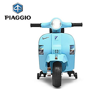 Costzon Kids Vespa Scooter, 6V Battery Powered Ride on Motorcycle w/Training Wheels, Music & Horn, LED Lights, Forward/Reverse, Rechargeable Electric Vehicle Gift for Toddler Boys Girls (Light Blue)