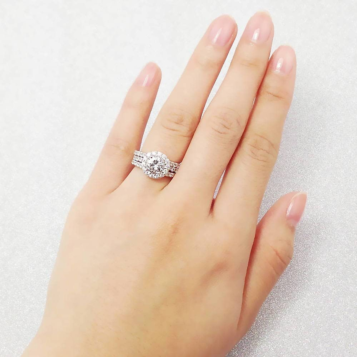 BERRICLE Sterling Silver Halo Wedding Engagement Rings Round Cubic Zirconia CZ Insert Ring Set for Women, Rhodium Plated Size 9.5