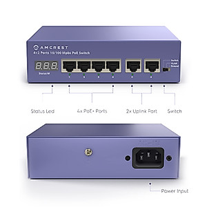 Amcrest 6-Port, POE+ Power Over Ethernet POE Switch with Metal Housing, 4-Ports POE+ 802.3at 65w (AMPS6E4P-AT-65)