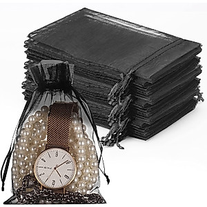 100PCS Premium Sheer Organza Bags, Black Wedding Favor Bags with Drawstring, 4x6 inches Jewelry Gift Bags for Party, Jewelry, Festival, Makeup Organza Favor Bags,net gift bags,drawstring goody bags
