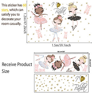 3 Ballet Dancing Girl Wall Art Decals Ballerina Wall Decals Dancing Ballerinas Wall Stickers Ballet Dancer Wall Decals with Stars Wall Art Poster for Girls Room Women (colorA)