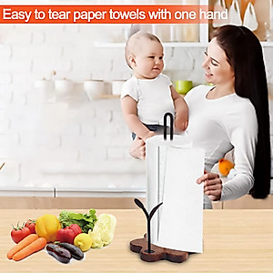 IEBIYO Paper Towel Holder Stand Kitchen Roll Holder Simply Tear Wooden Paper Towel Organizer Non-Slip Wooden Bottom Roll Paper Dispenser Countertop Paper Hanger Rack Kitchen Decoration (Black)