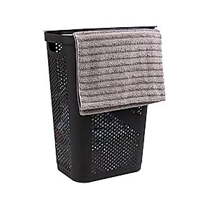 Mind Reader Basket Collection, Slim Laundry Hamper, 60 Liter (15g/33lbs) Capacity, Cut Out Handles, Attached Hinged Lid, Ventilated, Black