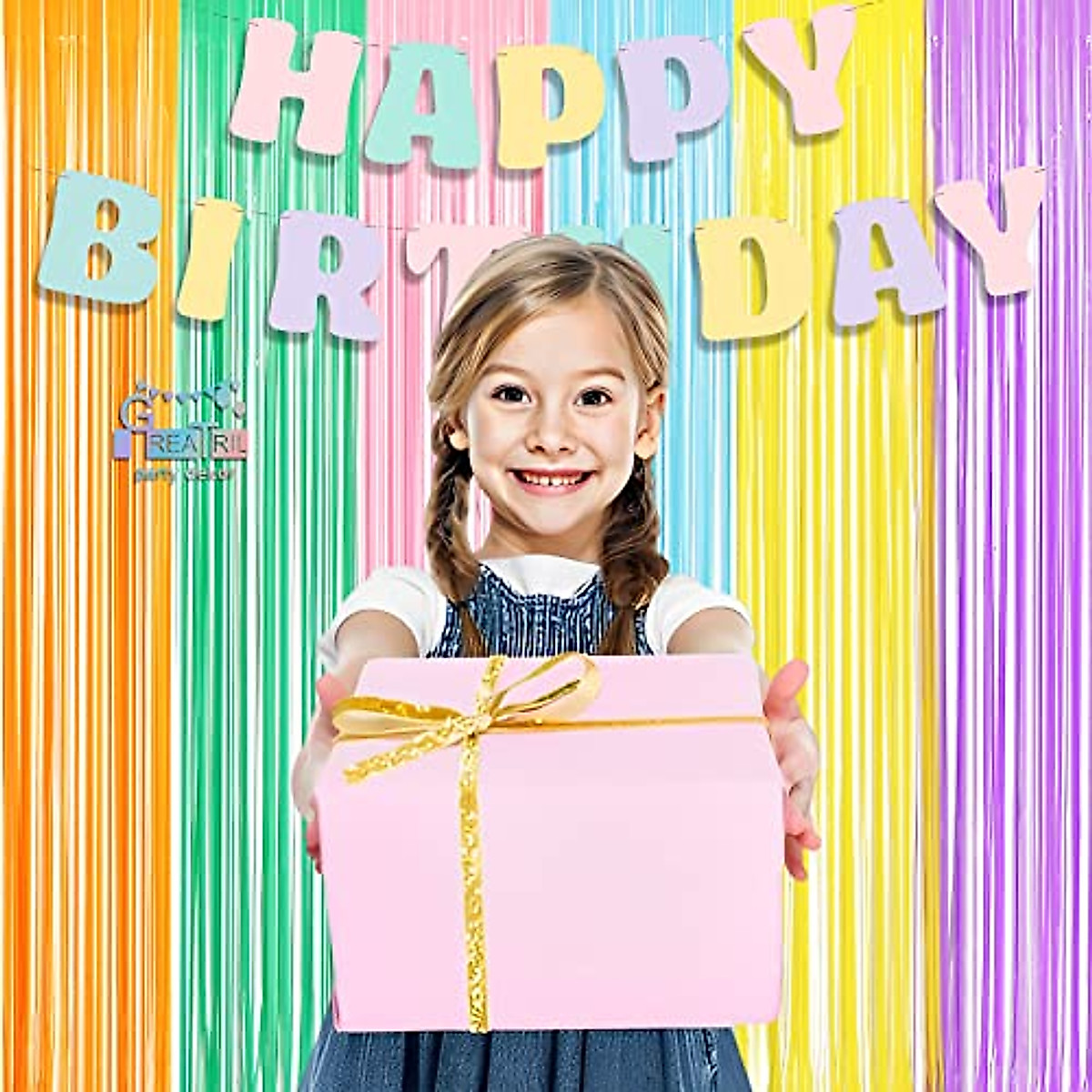 Pastel Rainbow Tinsel Curtain Party Backdrop - GREATRIL Pastel Color Foil Fringe Curtain Photo Booth Streamers for Birthday Easter Spring Baby Bride Shower Ice Cream Unicorn Girls Party Decorations