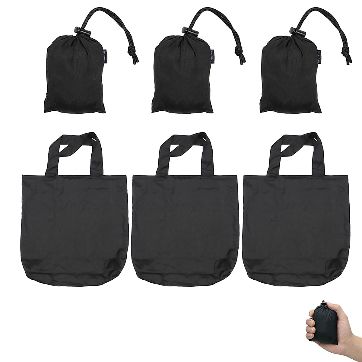 BROWINT Nylon Reusable Grocery Bag (3 pack), Nylon Heavy Duty Tote Bags 110 lbs, 19"x 19" Large Shopping bag, Foldable