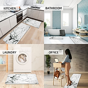 Black and White Marble Kitchen Mats Set of 2 Modern Marbling Printing Kitchen Rugs Waterproof Washable Non-Slip Anti Fatigue Comfort Standing Kitchen Rug and Mat for Laundry Sink Kitchen Floor