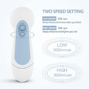 Waterproof Facial Cleansing Spin Brush Set with 4 Exfoliating Brush Heads - Complete Face Spa System by CLSEVXY - Face Scrubber for Gentle Exfoliation and Deep Scrubbing