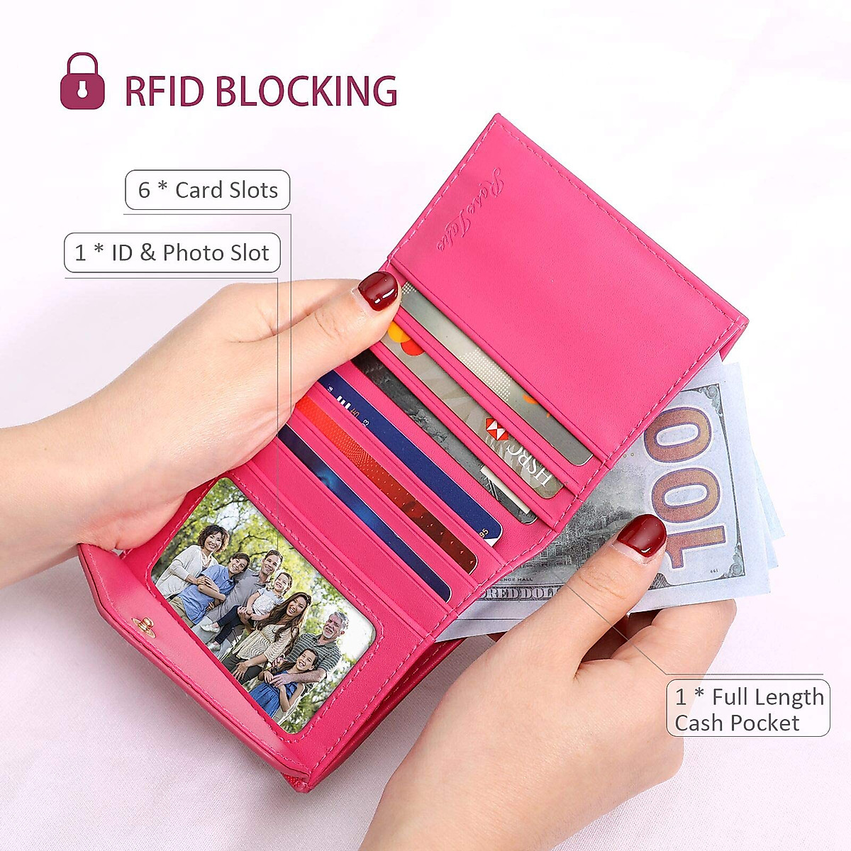 Rose Lake Wallet for Women (5 Pack) RFID Blocking Credit Card Holder Zipper Coin Purse (Multi Flower-5 Pcs)