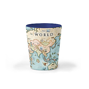 Xplorer Maps World Map Ceramic Shot Glass, BPA-Free - For Office, Home, Gift, Party - Durable and holds 1.5 oz Liquid