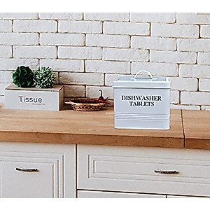 Metal Dishwasher Detergent Pods Containers -White Dish Washer Tablets with Lid for Kitchen Decor and Accessories