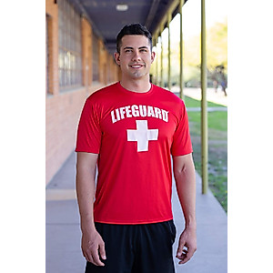 LIFEGUARD Officially Licensed Mens Performance Active Moisture Wicking Cooling Tee Shirt (XL) Red