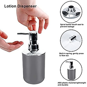 Grey Bathroom Accessories Set 8 Piece,Toothbrush Holder Cup Soap Dish Lotion or Soap Dispenser Trash can Toilet Brush Holder Cotton Swab Box Bath Set for Decorative Countertop and Housewarming Gift