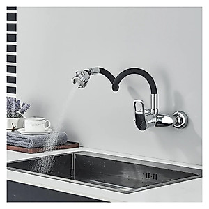 LHXEQJAM Chrome Kitchen Sink Black Hose Multi-Mode Spout Wall Mount Hot and Cold Mixer Faucet (Color : Matte Black)
