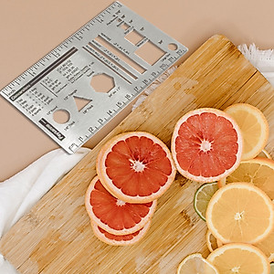 UPTTHOW Culinary Ruler Stainless Streel Mini Cutting Reference Template Cooking Measurement for Food Essential Kitchen Tool with Weight Temperature Baking Conversion Chart for Beginner and Chef (5*3")