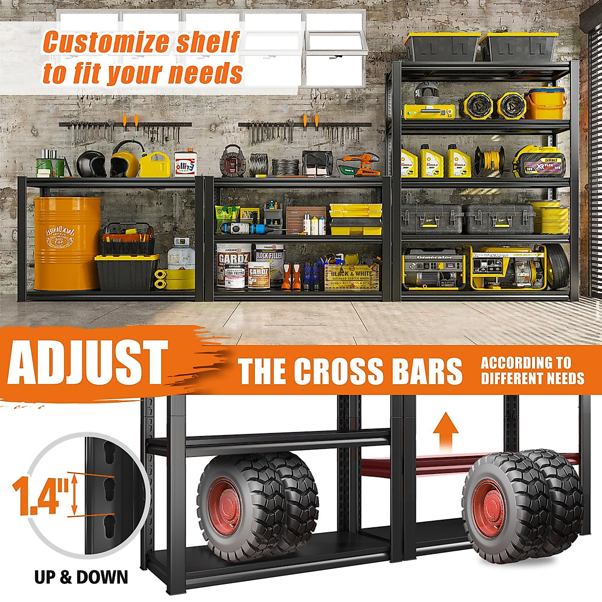 Raybee Storage Shelves Heavy Duty Garage Shelving, 2 Pack, Heavy Duty Shelving Loads 2050Lbs, Adjustable 5-Tier Metal Shelves for Storage, Garage Shelves Heavy Duty for Warehouse,Pantry,Kitchen