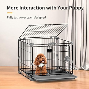 FLARUZIY Dog Crate for Small Dogs Under 25lbs,24 inch Black Thick Metal Dog Kennel Indoor Wire Cage with Double Door and Removable Tray for Pets,Puppy