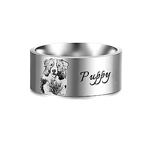LONAGO Personalized Photo Band Ring 925 Sterling Silver Engraved Pet Cat Dog Pictures Name Word Symbol Band Ring for Men Women, Father Days Gift
