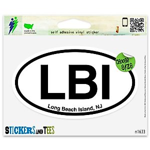 LBI Long Beach Island NJ New Jersey Oval Vinyl Car Bumper Window Sticker 5" x 3"