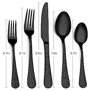 O.C.E. Matte Black Silverware Set, Stainless Steel Flatware Set, 20-Piece Tableware Cutlery Set Service for 4, Satin Finish Tableware Utensils Set, Dishwasher Safe (Starry Black)