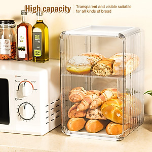 Ceinun Bread Box Food Grade Plastic Bread Box with Detachable Adjustable Divider Bread Storage and Organizer for Kitchen Clear White