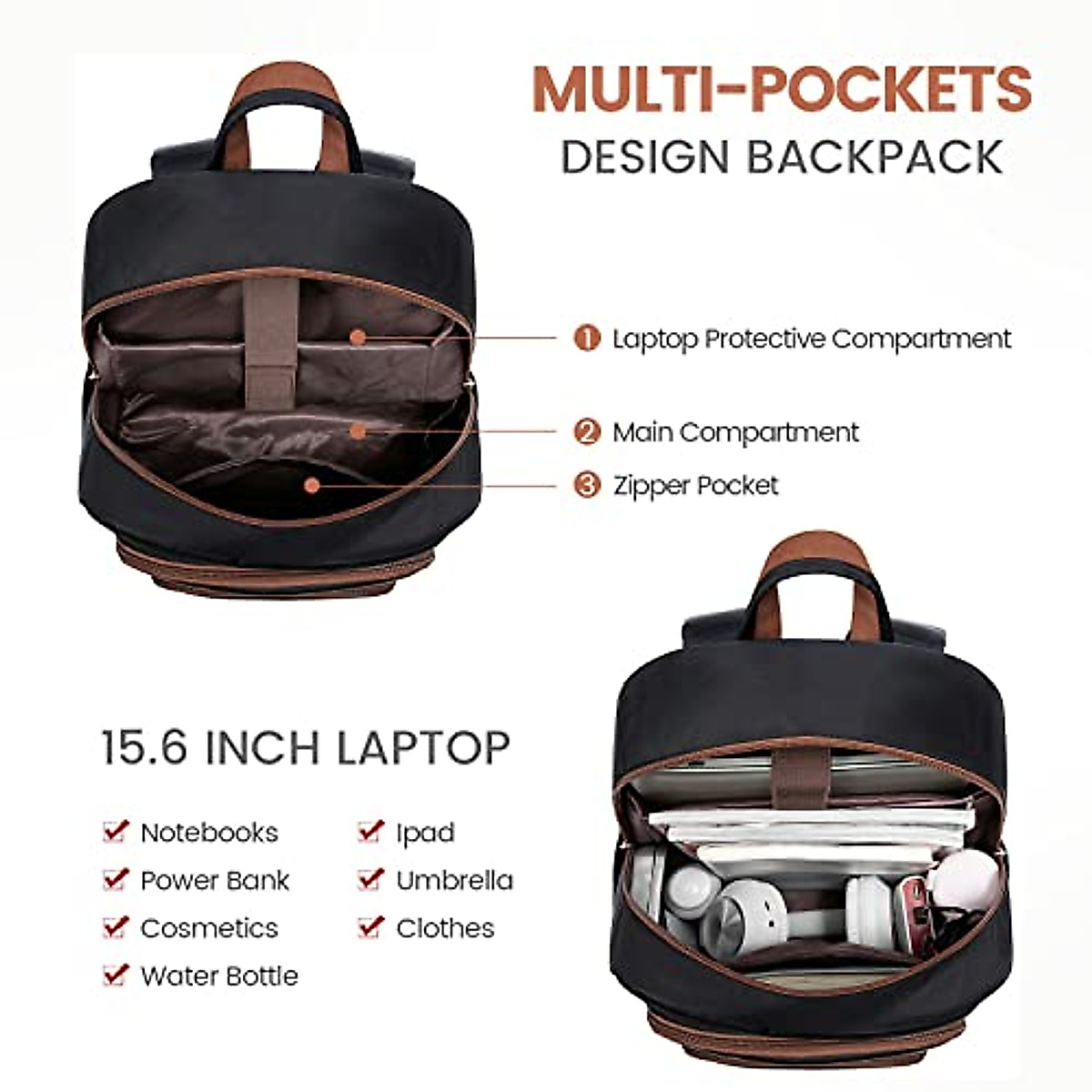 LOVEVOOK Laptop Backpack 15.6 Inch, Water Resistant Travel Backpack for Women Men,College Work Business Back Pack, Black