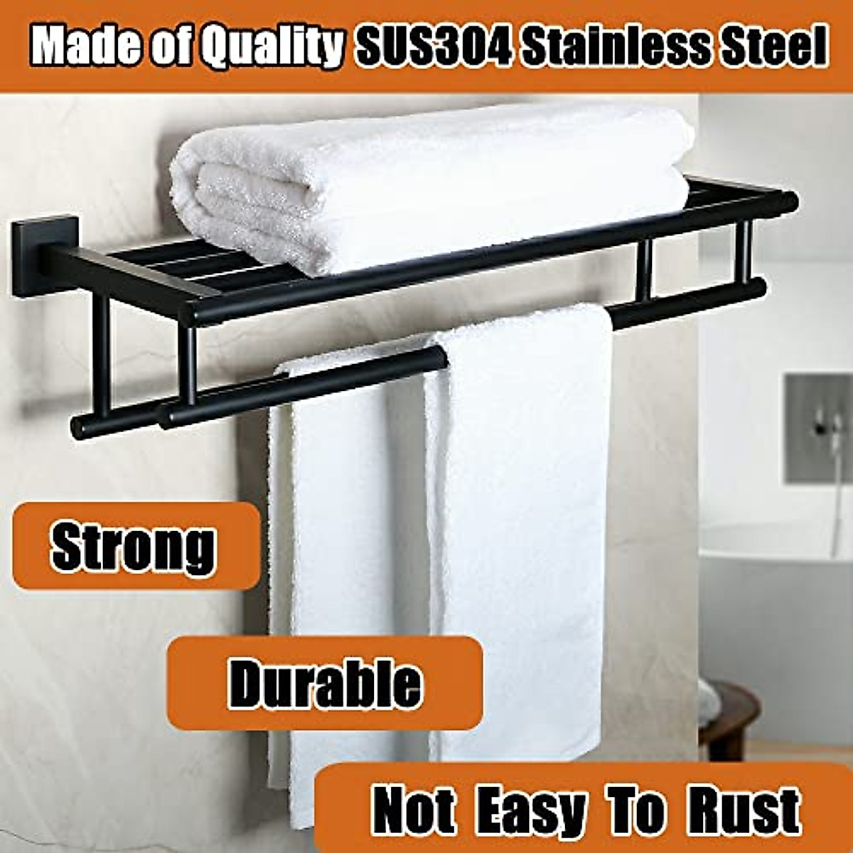 Alise Towel Rack for Bathroom and Lavatory,Wall Mount Tower Holder Towel Hanger with Double Towel Bars,SUS 304 Stainless Steel Tower Shelf,GZ8000-B(Matte Black,24-Inch)