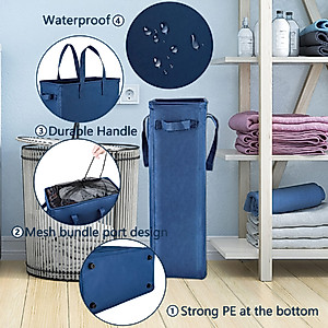Odonata Slim Laundry Hamper Handles Collapsible Laundry Basket Thin Dirty Clothes Basket Narrow Laundry Bag Foldable Dirty Hamper 45L (Navy blue)