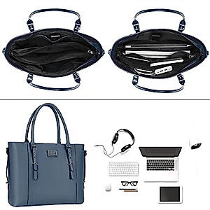 MOSISO PU Leather Laptop Tote Bag for Women (17-17.3 inch), Peacock Blue