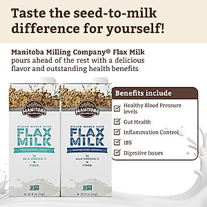 Manitoba Milling Company Unsweetened Flax Milk, 32 Ounce (Unsweetened Original) 4pk, Plant-Based Non-Dairy Milk Alternative with Omega-3, 4 g Protein, Fiber, Lignans | Shelf Stable