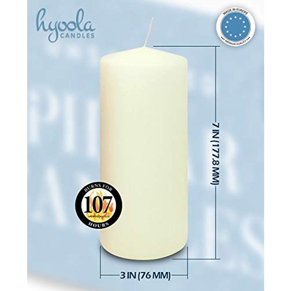 Hyoola Ivory Pillar Candles 3x7 Inch - Unscented Pillar Candles - 6-Pack - European Made