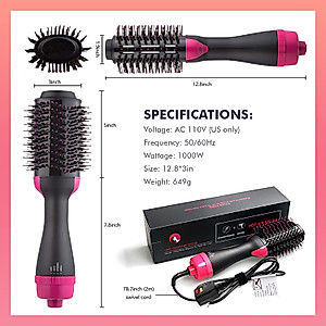Blow Dryer and Styler Brush - Multi-function Hot Air Volumizer with Negative Ion Anti-Frizz, Ceramic Titanium 75 MM Oval Barrel