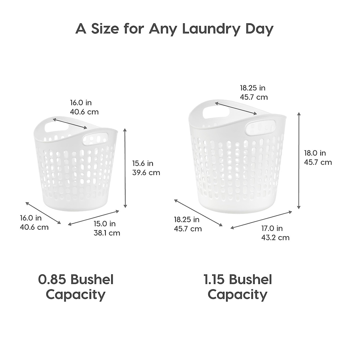 IRIS USA Laundry Basket 40L Durable and Flexible, Portable Round Bin, 1.15 Bushel Hamper for Storage with Ventilation Holes for Closet Dorm Laundry Room Bedroom, White