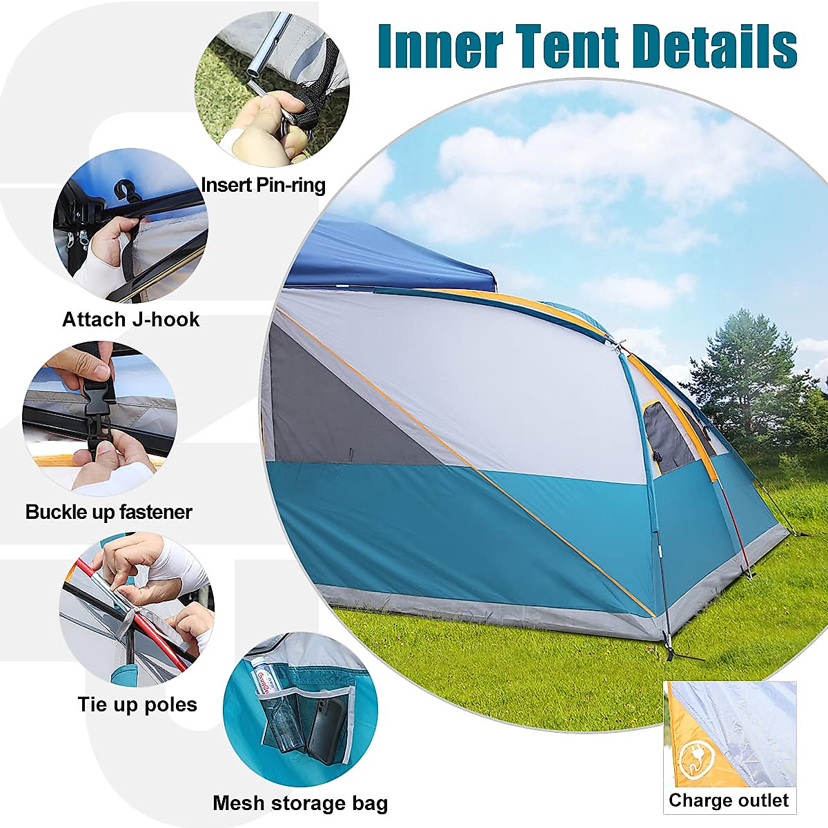 UNP Camping Tent | Canopy Side Tent for 10' x 10' Canopies Tent Easy Set Up Gazebo, Ocean Blue (Canopy/SHELTER NOT Included)