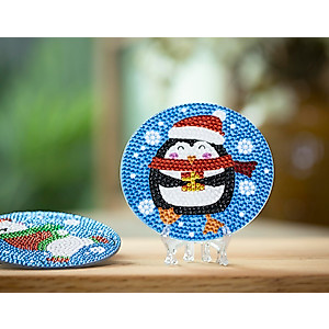 Ebherys Diamond Painting Coasters Kit with Holder and Stands, 8 or 10 Pcs DIY Diamond Painting Art Kits for Adults and Kids (Christmas Red)