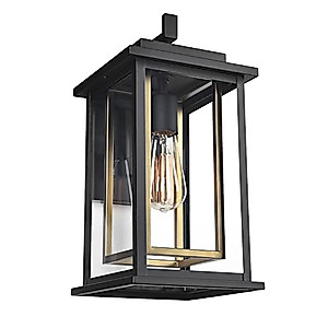 Design House 588707-BGD Hayward Modern Classic 1-Light Indoor/Outdoor Dimmable Wall Light with Open Bottom Black and Gold Frame, Black and GOL