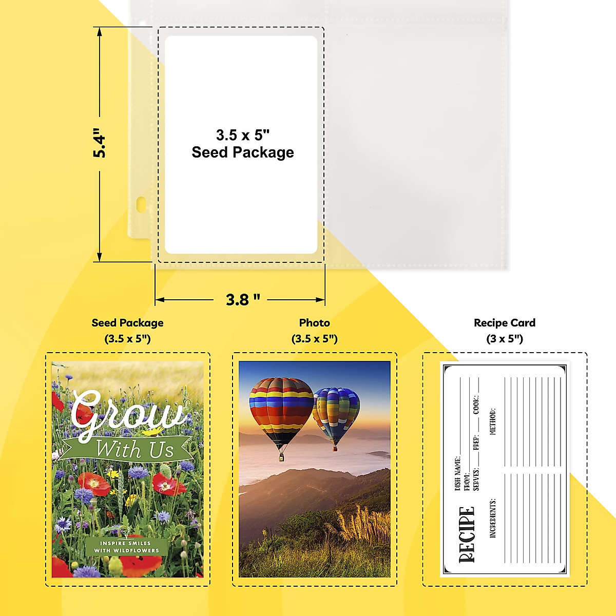 Seed Storage Organizer - Seed Organizer (3.5 x 5" Pockets - 50 Sheets - 8.5 x 11") - Garden Seed Organizer - Seed Packet Organizer - 4 Pocket Sheet Protectors for 3 Ring Binder