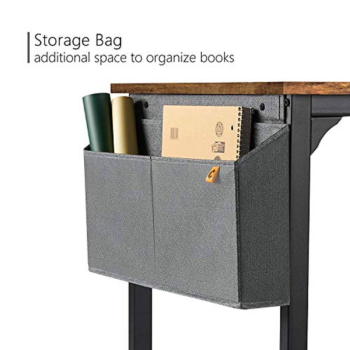 CubiCubi Study Computer Desk 47" Home Office Writing Small Desk, Modern Simple Style PC Table, Black Metal Frame, Rustic Brown