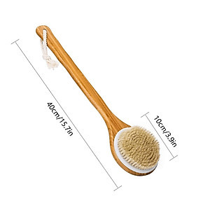 Minalo Best Bath Dry Body Brush -Natural Boar Bristles Shower Back Scrubber With Long Handle for Cellulite, Exfoliation, Detox