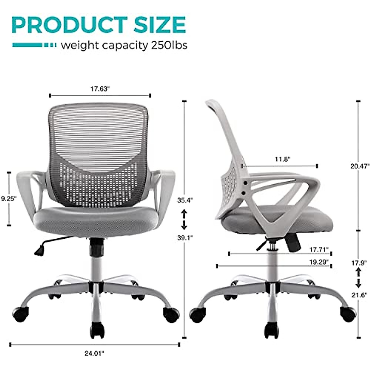 Office Chair Ergonomic Computer Chair Mesh Back Desk Chair Mid Back Task Chair with Armrests/Height Adjustable for Home Office Gaming