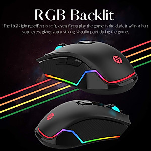 HP Wired Gaming Mouse LED RGB Backlit Adjustable 6200 DPI 6 Programmable Buttons Ergonomic USB Mice for Gamers