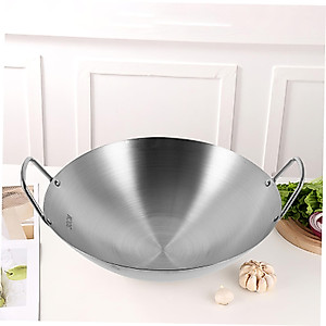 Ciieeo Stainless Steel Wok Dual- Handled Steel Wok Frying Pot Double Handle Wok Pot Stock Pot Carbon Steel Pow Wok Cooktop Wok Griddle Camping Accessories Skillet Binaural Pot Stove Flat