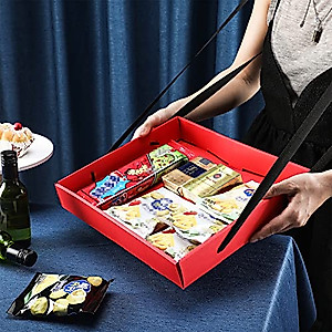 2 Pcs Wearable Party Tray Snack and Beverage Carrier Foldable Drink Carriers Drink Holder Movie Snack Trays with Strap Halloween Costume Accessory Prop with 4 Ribbons, 2 x 11 x 13 Inches (Red)