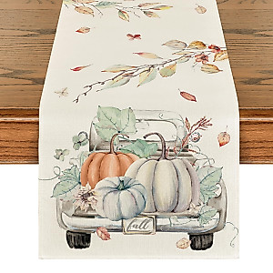 Artoid Mode Pumpkins Truck Leaves Fall Table Runner, Seasonal Autumn Kitchen Dining Table Decoration for Home Party Decor 13x72 Inch