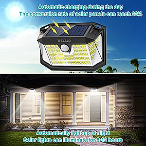Solar Motion Sensor Lights Outdoor, [3 Modes/4 Pack/188 LED] 270° Wide Angle Lighting, Wireless Security Solar Powered Wall Lights, IP65 Waterproof Flood Lights for Fence Porch Yard Patio(Black)