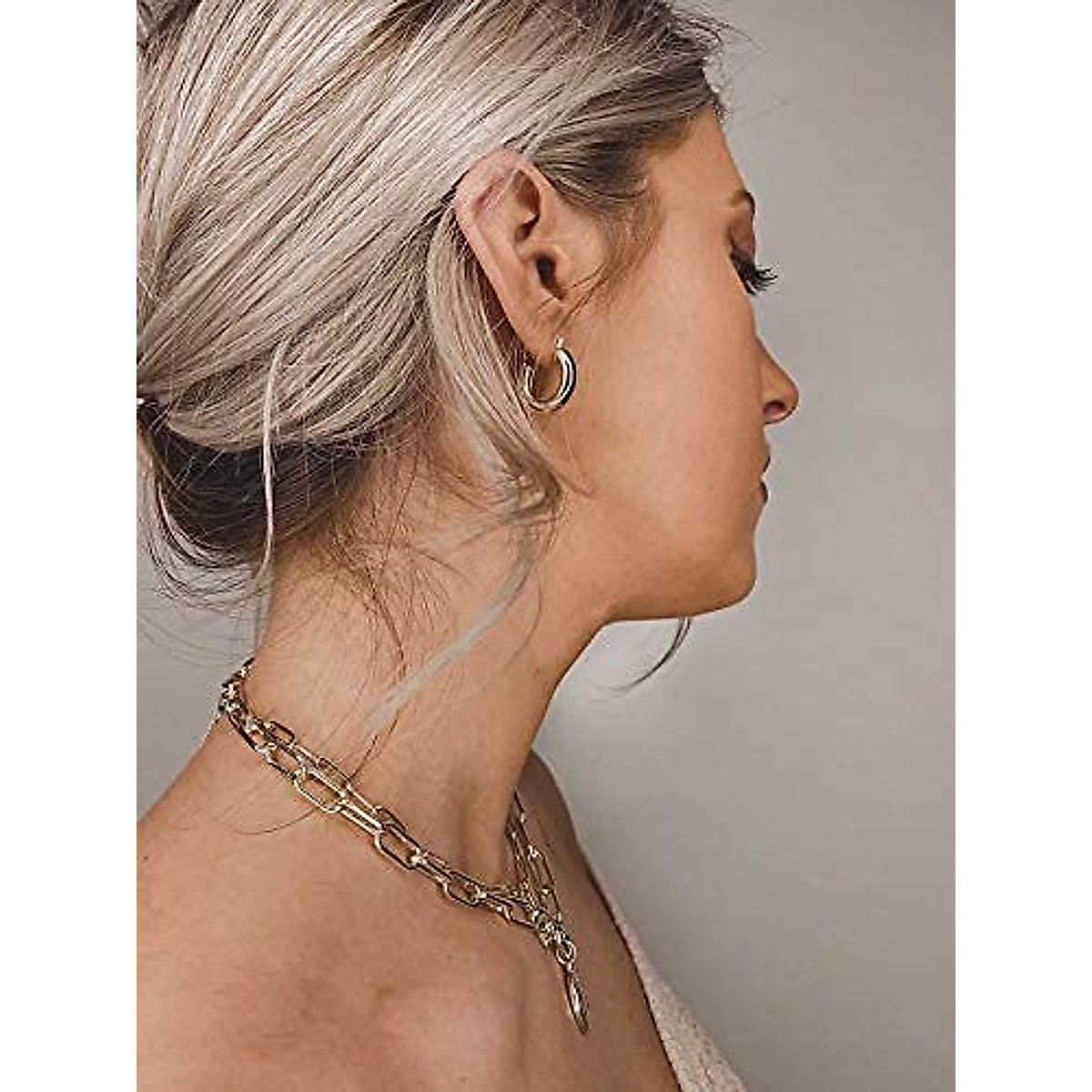 BOUTIQUELOVIN 14K Gold Plated Chunky Hoop Earrings for Women Lightweiht Tube Hoops Hypoallergenic Sterling Silver Post Thick Hoop Earrings