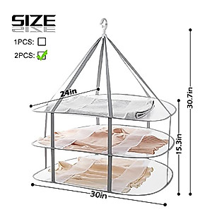 WEISGJA 3 Tier Folding Mesh Clothes Drying Rack, Stackable Sweater Drying Rack with Internal Fixation, Portable Hanging Laundry Rack for T-Shirt,Swimsuit,Sweater,Delicates (2 Pack)