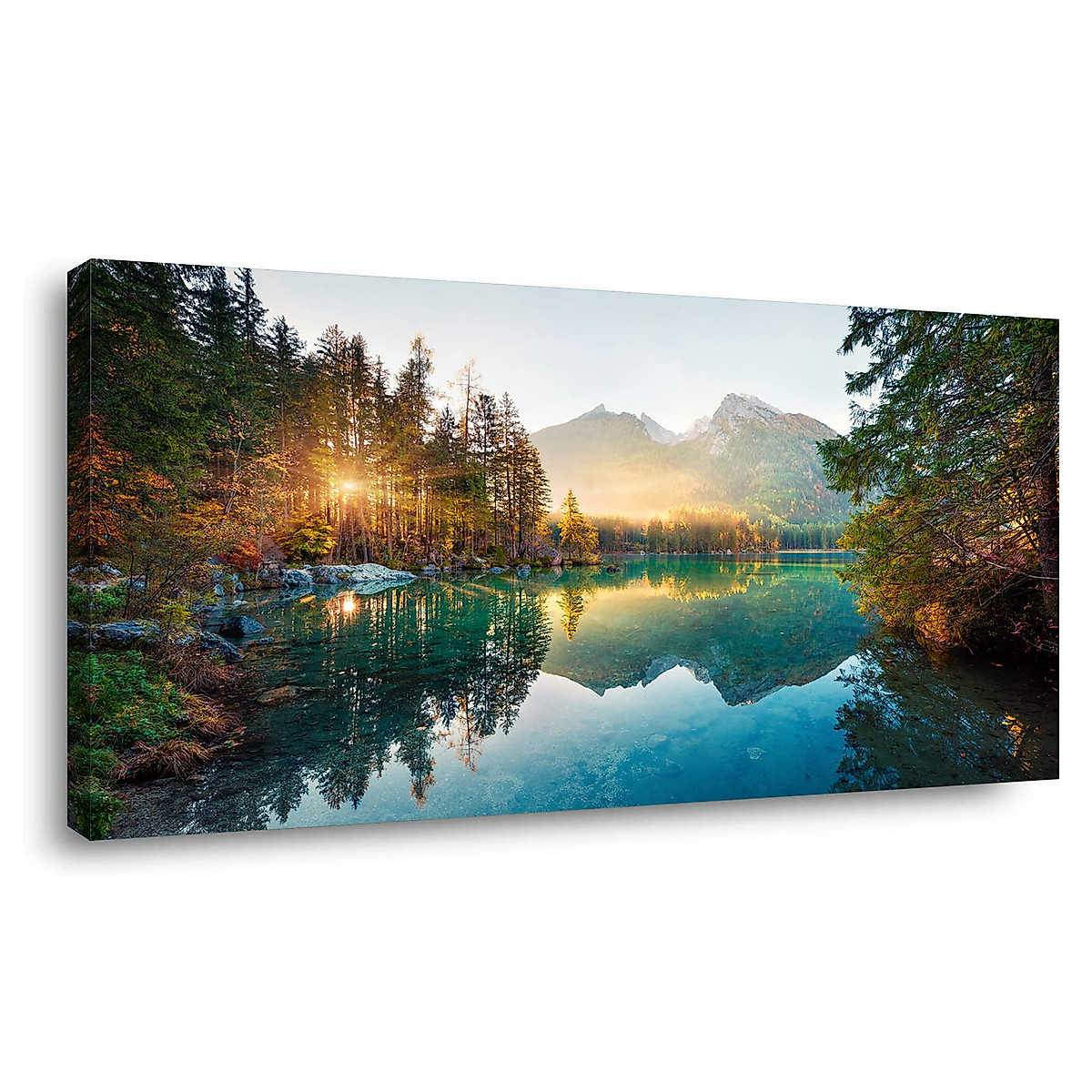 Autumn Lake Large Stretched Canvas Wall Art For Living Room Bedroom Home Decoration, Mordern Morning Sunrise View Print Picture Painting Decor Giclee Artwork, Gallery Wrapped Gift, Inner Frame 20x40