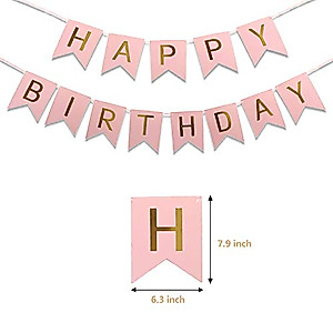 Rose Gold Birthday Party Decorations, Happy Birthday Banner, Rose Gold Confetti and White Balloons, Foil Balloon, Tassels, Foil Fringe Curtains for Girl Birthday Supplies