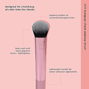 Real Techniques Instapop Cheek Makeup Brush, Face Brush For Blush, Bronzer, & Highlighter, Makeup Brush For Loose Or Pressed Powder, Cruelty Free, Synthetic Bristles, Vegan, 1 Count